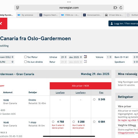 2 biletter Oslo- Las Palmas 15.01.26 | FINN-torget