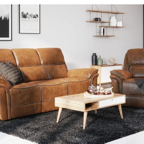 Helt ny sofa i eksklusivt design – cognacfarget skinn | FINN-torget