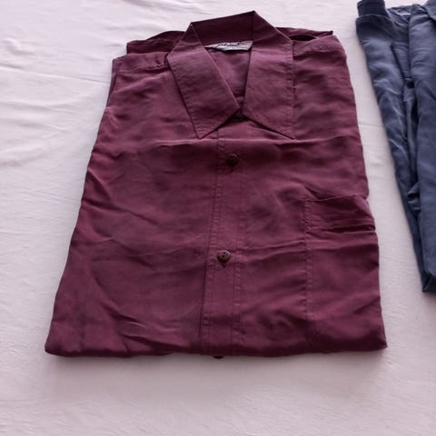 Skjorte i 100% silke, Blå "PLANTS", Rød/Burgunder " FEU LI" | FINN-torget