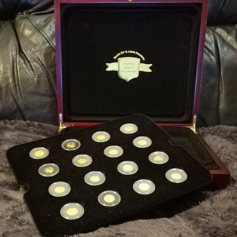 16 stk, Verdens minste gullmynter, 1/25 oz, 999 gull, II. | FINN-torget